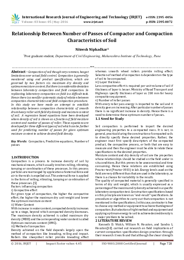 (PDF) Relationship Between Number of Passes of Compactor and Compaction Characteristics of Soil