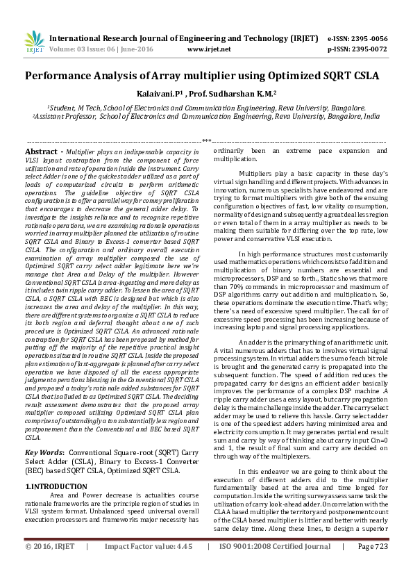 Pdf Performance Analysis Of Array Multiplier Using Optimized Sqrt Csla 7862