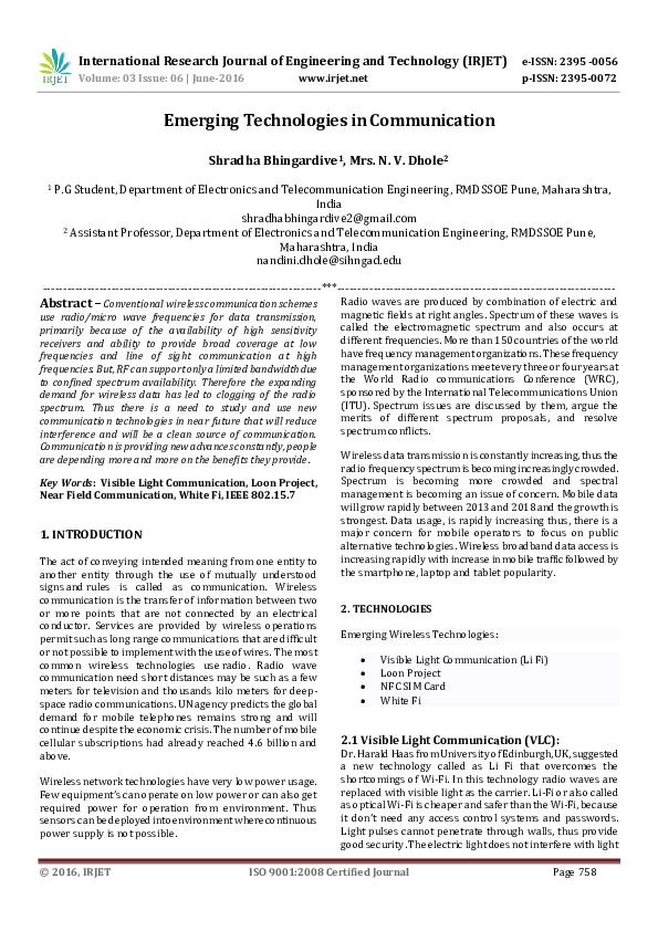 (PDF) Emerging Technologies in Communication