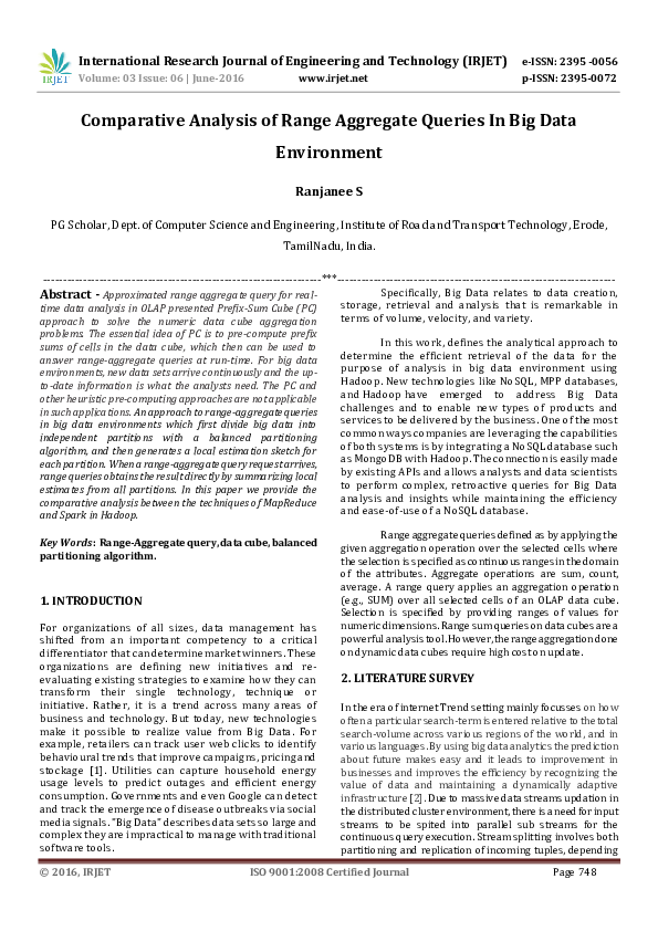(PDF) Comparative Analysis of Range Aggregate Queries In Big Data