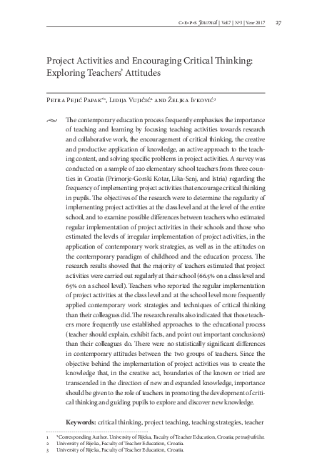 (PDF) Project Activities and Encouraging Critical Thinking: Exploring ...