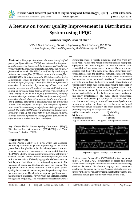 (PDF) A Review on Power Quality Improvement in Distribution System ...
