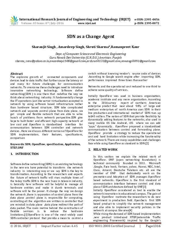(PDF) SDN as a Change Agent