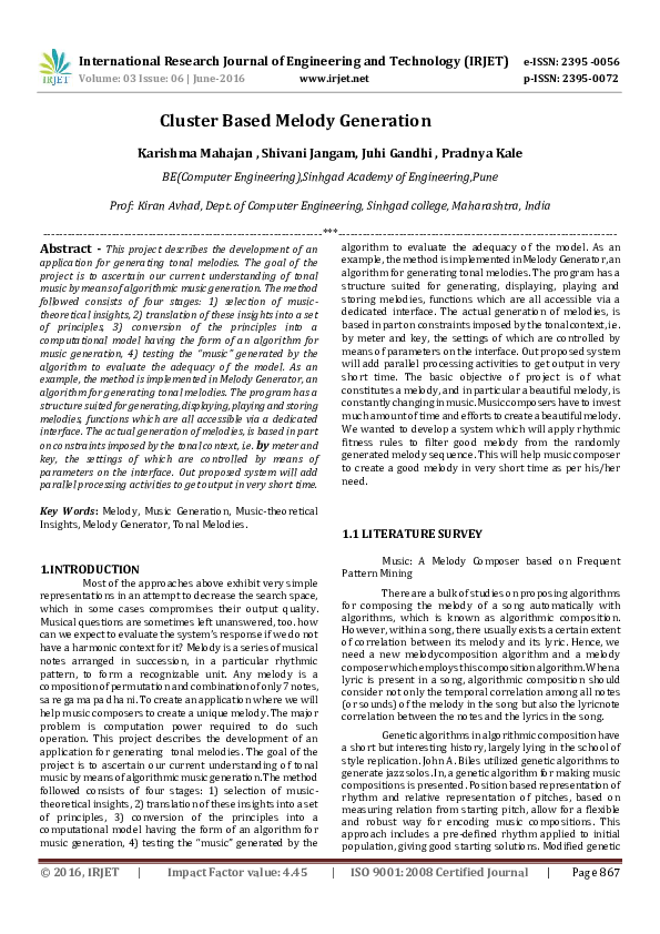 (PDF) Cluster Based Melody Generation