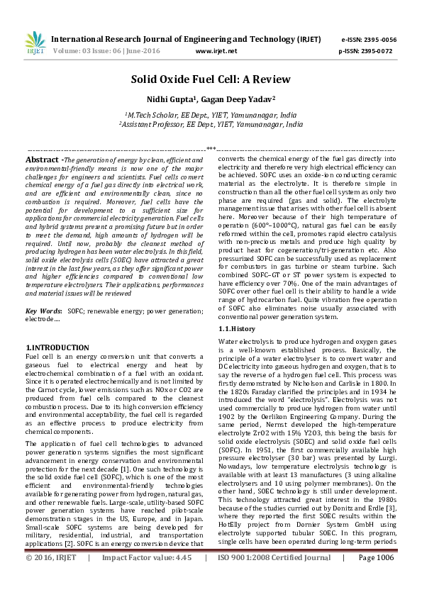 (PDF) Solid Oxide Fuel Cell: A Review