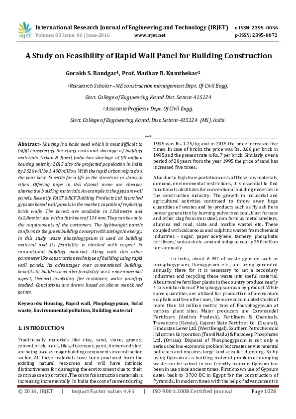 (PDF) A Study on Feasibility of Rapid Wall Panel for Building Construction