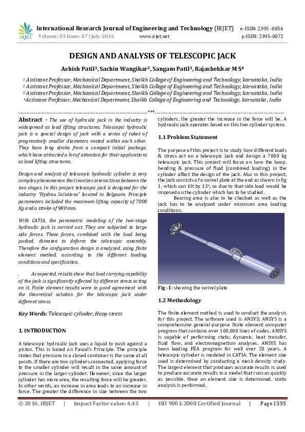 (PDF) DESIGN AND ANALYSIS OF TELESCOPIC JACK