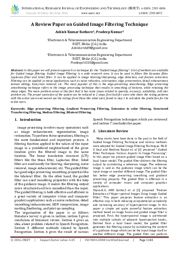 (PDF) A Review Paper on Guided Image Filtering Technique