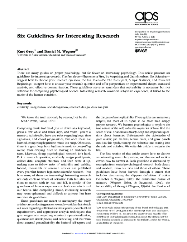 (PDF) PPS Six Guidelines for Interesting Research