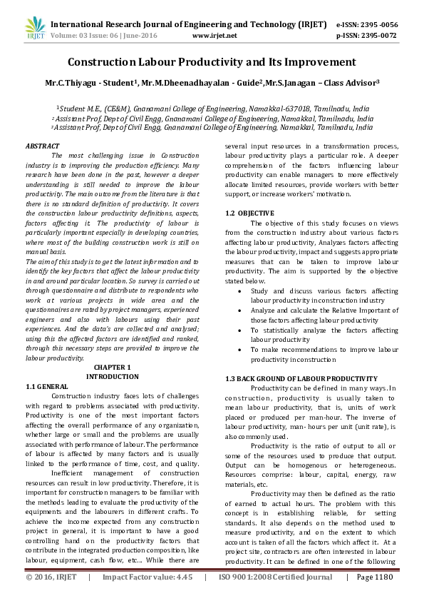 (PDF) Construction Labour Productivity and Its Improvement