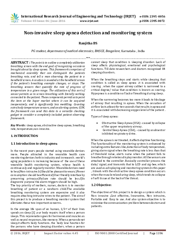 (PDF) Non-invasive sleep apnea detection and monitoring system