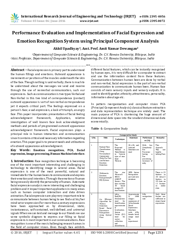 Pdf Performance Evaluation And Implementation Of Facial Expression And Emotion Recognition