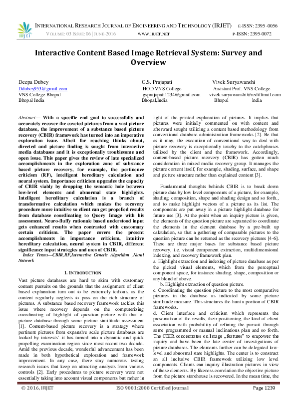 (PDF) Interactive Content Based Image Retrieval System: Survey and Overview