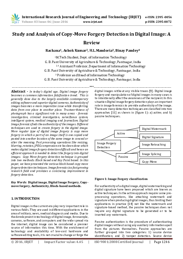 (PDF) Study and Analysis of Copy-Move Forgery Detection in Digital Image: A Review