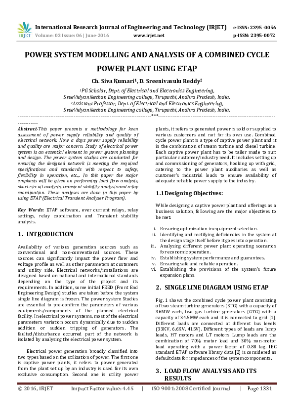 (PDF) POWER SYSTEM MODELLING AND ANALYSIS OF A COMBINED CYCLE POWER ...