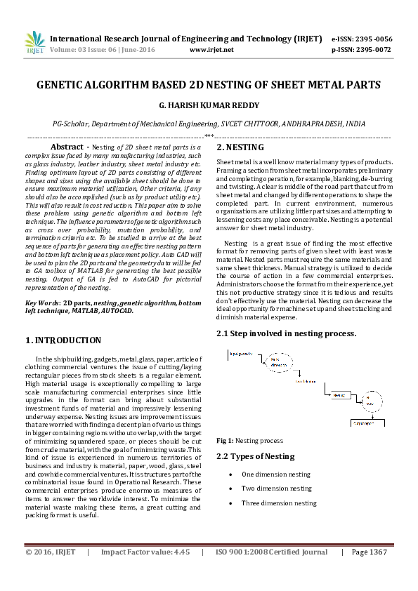Pdf Genetic Algorithm Based 2d Nesting Of Sheet Metal Parts 5659