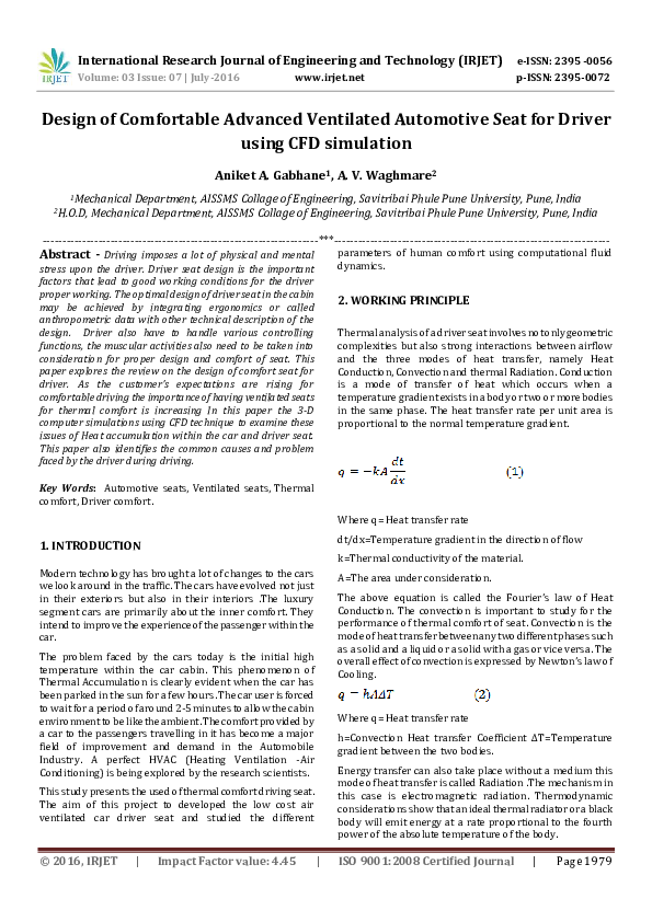 (PDF) Design of Comfortable Advanced Ventilated Automotive Seat for ...