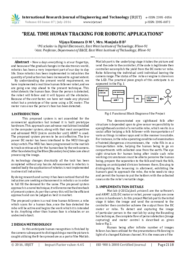 (PDF) " REAL TIME HUMAN TRACKING FOR ROBOTIC APPLICATIONS