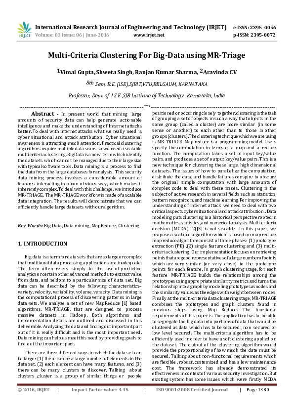 (PDF) Multi-Criteria Clustering For Big-Data using MR-Triage