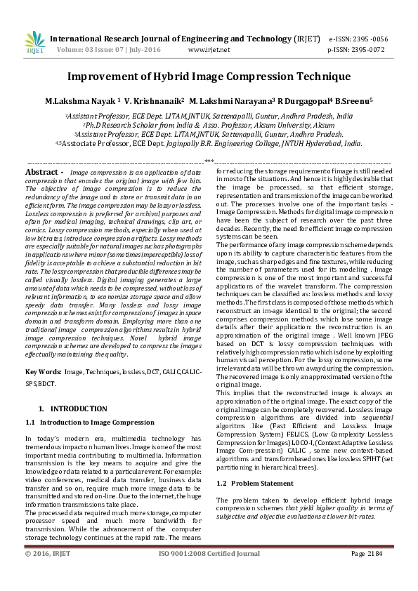 (PDF) Improvement of Hybrid Image Compression Technique