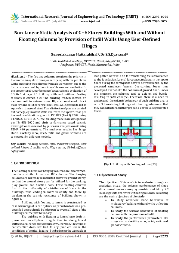 Pdf Non Linear Static Analysis Of G6 Storey Buildings With And Without Floating Columns By