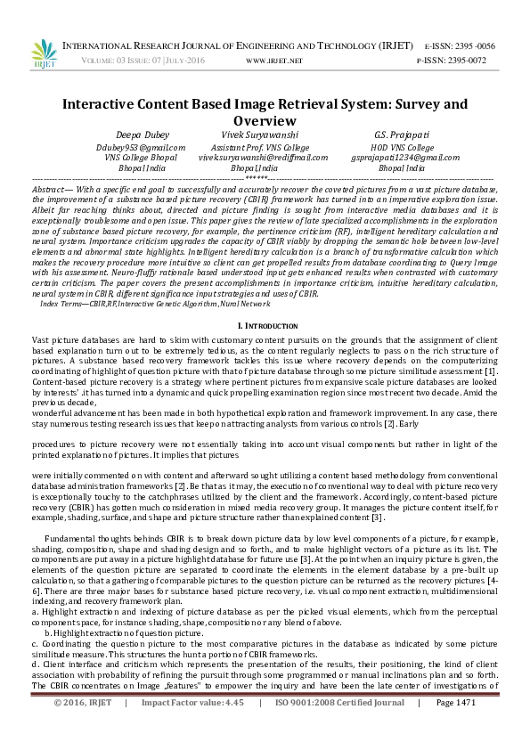(PDF) Interactive Content Based Image Retrieval System: Survey and Overview