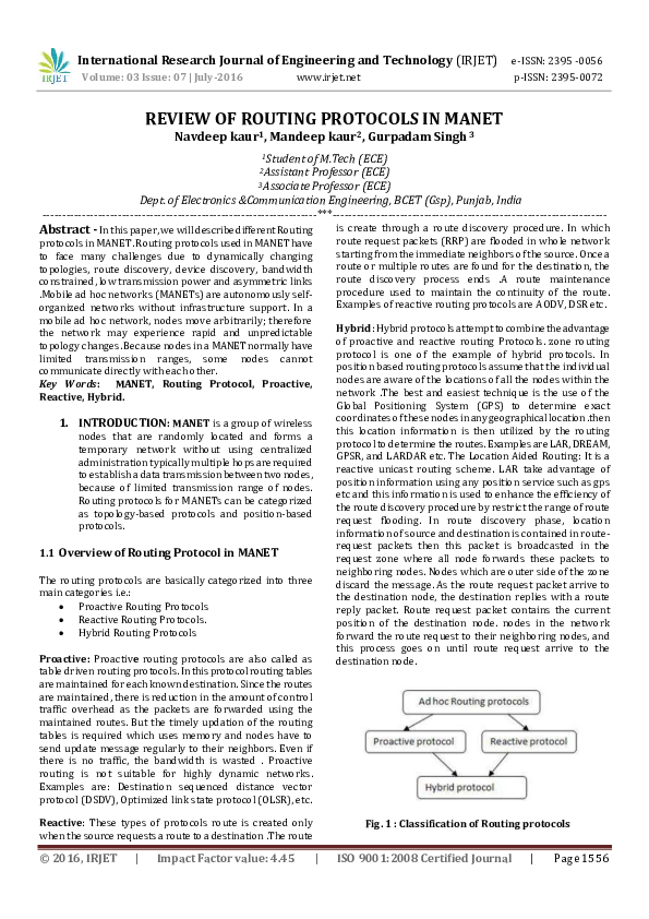 Pdf Review Of Routing Protocols In Manet