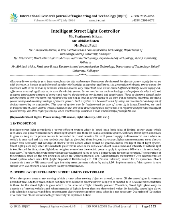 (PDF) Intelligent Street Light Controller