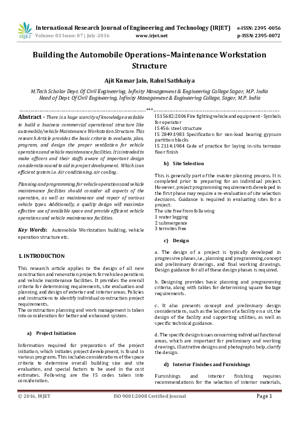 (PDF) Building the Automobile Operations–Maintenance Workstation Structure