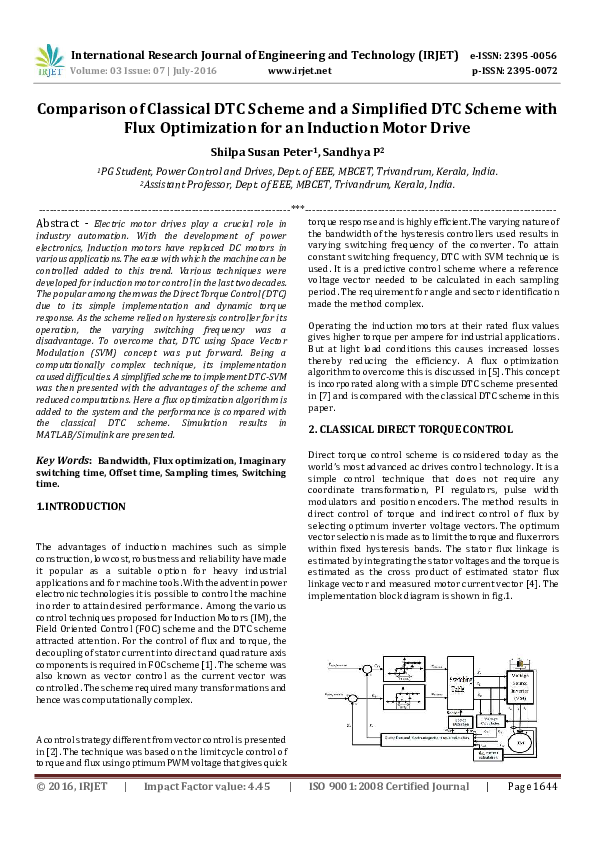 Pdf Comparison Of Classical Dtc Scheme And A Simplified Dtc Scheme