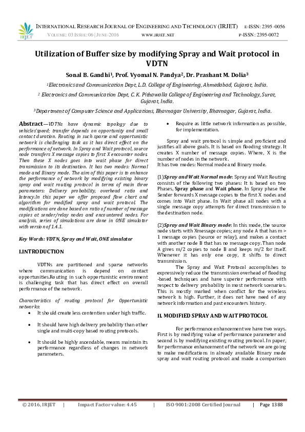 Pdf Utilization Of Buffer Size By Modifying Spray And Wait Protocol
