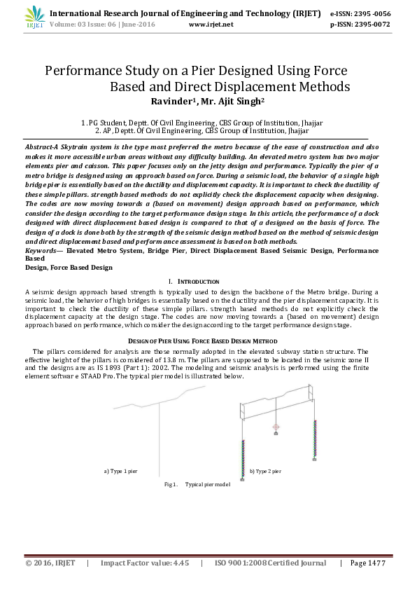 (PDF) Performance Study on a Pier Designed Using Force Based and Direct Displacement Methods