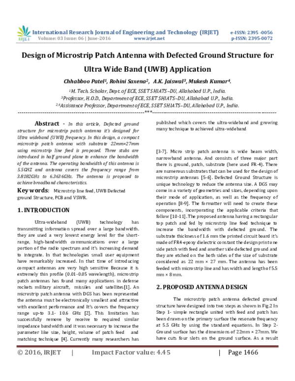 (PDF) Design of Microstrip Patch Antenna with Defected Ground Structure for Ultra Wide Band (UWB ...