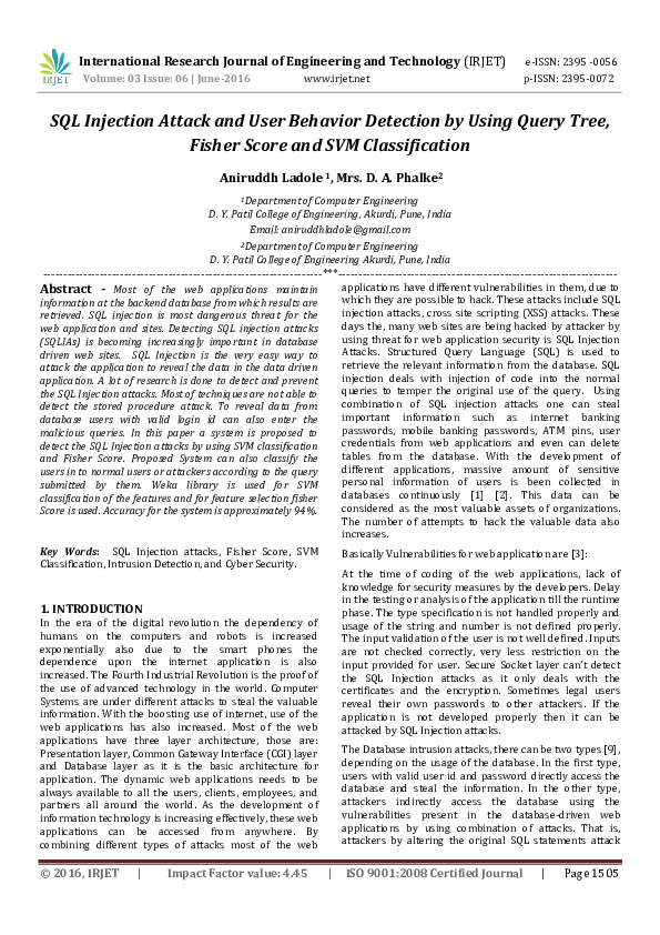 (PDF) SQL Injection Attack and User Behavior Detection by Using Query ...