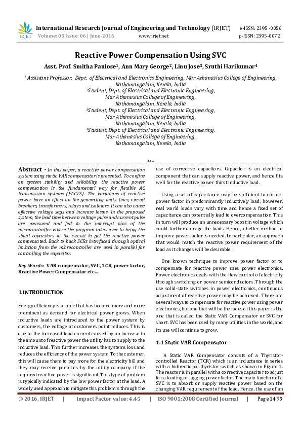 (PDF) Reactive Power Compensation Using SVC