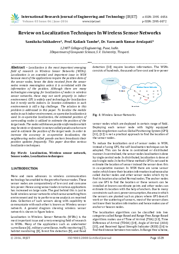 (PDF) Review on Localization Techniques In Wireless Sensor Networks