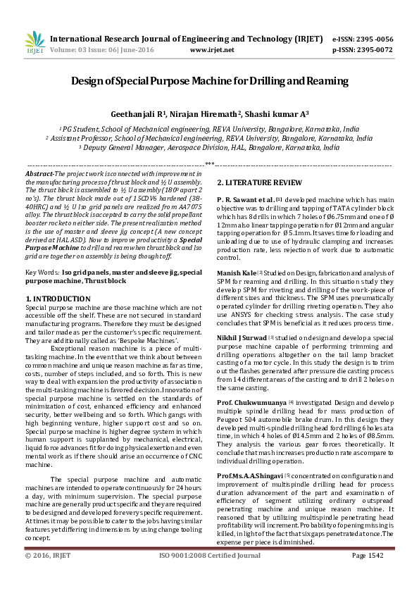 (PDF) Design of Special Purpose Machine for Drilling and Reaming
