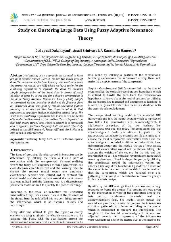 (PDF) Study on Clustering Large Data Using Fuzzy Adaptive Resonance Theory