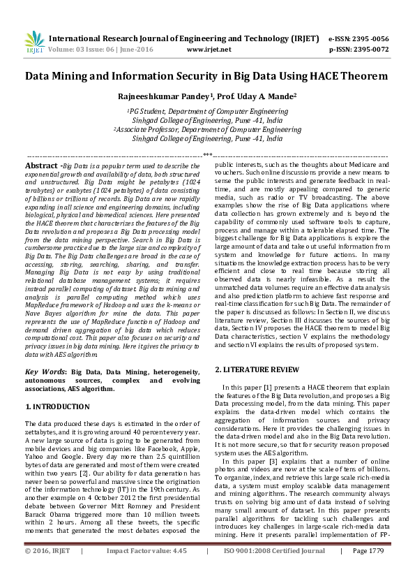 Pdf Data Mining And Information Security In Big Data Using Hace