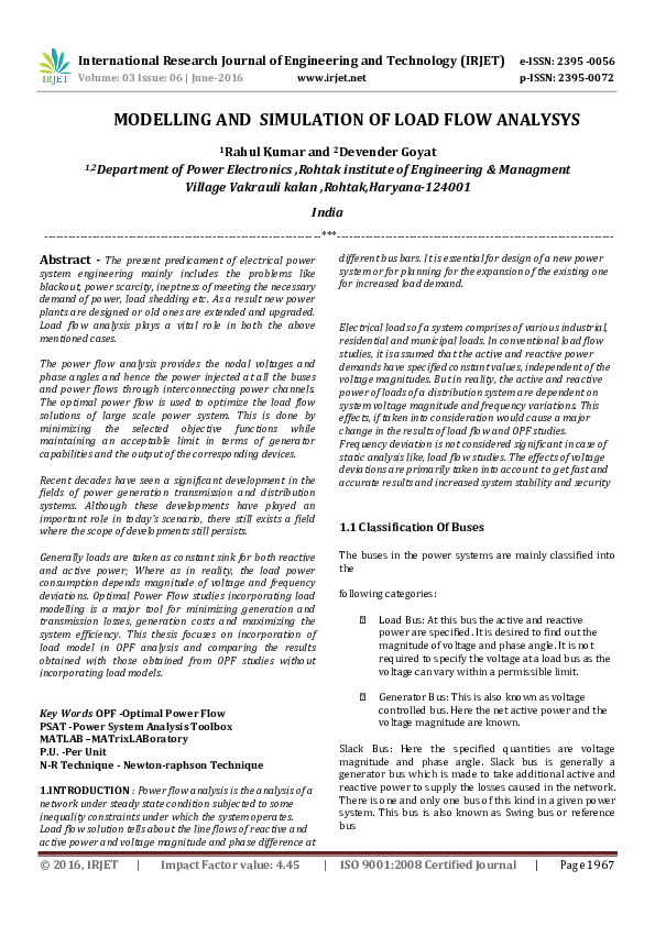 (PDF) MODELLING AND SIMULATION OF LOAD FLOW ANALYSYS