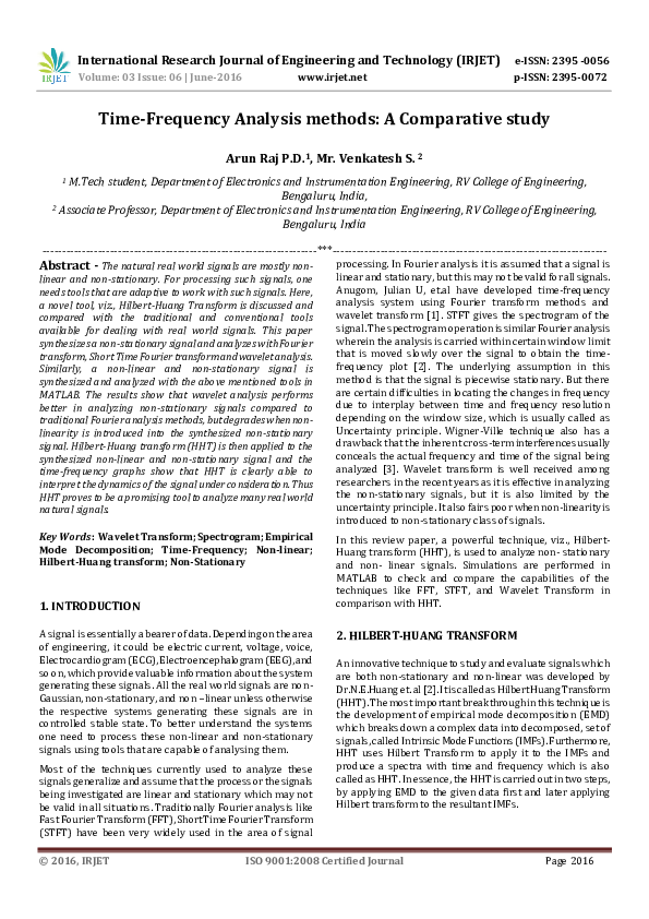 (PDF) Time-Frequency Analysis methods: A Comparative study