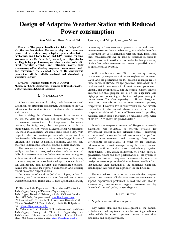 (PDF) Design of Adaptive Weather Station with Reduced Power consumption