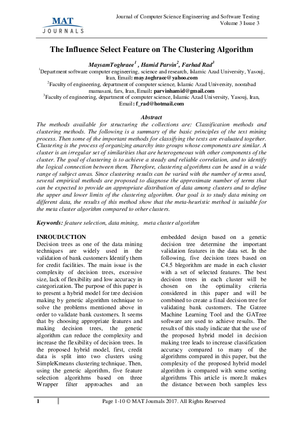 Pdf The Influence Select Feature On The Clustering Algorithm 9424