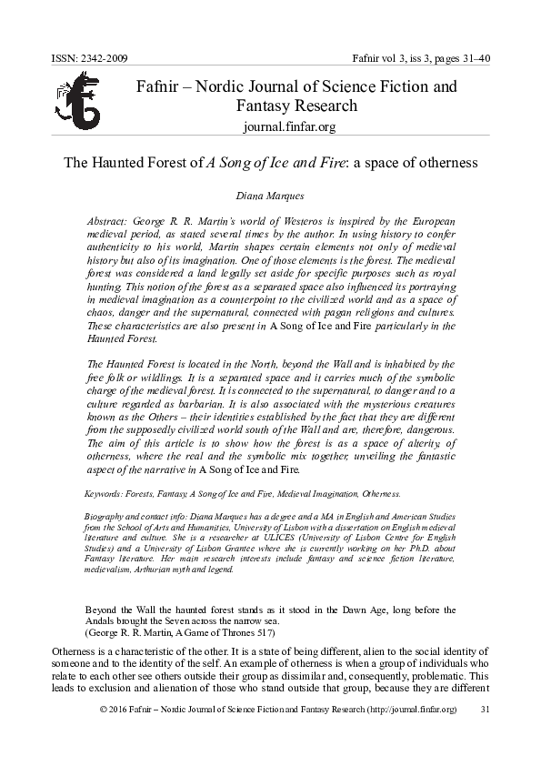 (PDF) The Haunted Forest of A Song of Ice and Fire: a space of ...