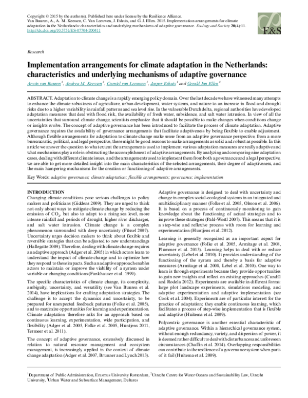 (PDF) Implementation arrangements for climate adaptation in the ...