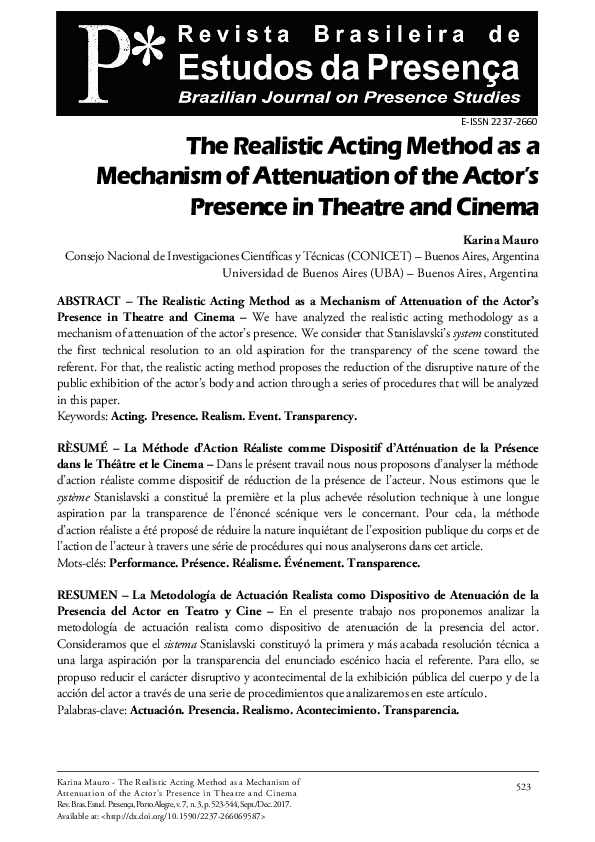 (PDF) The Realistic Acting Method as a Mechanism of Attenuation of the ...