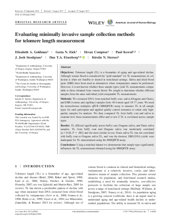 (PDF) Evaluating minimally invasive sample collection methods for ...