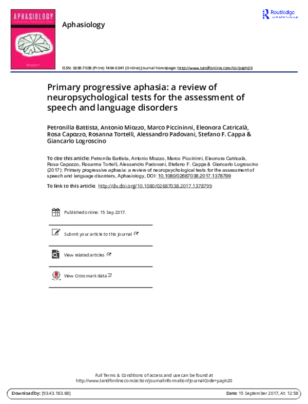 (PDF) Primary progressive aphasia: a review of neuropsychological tests ...