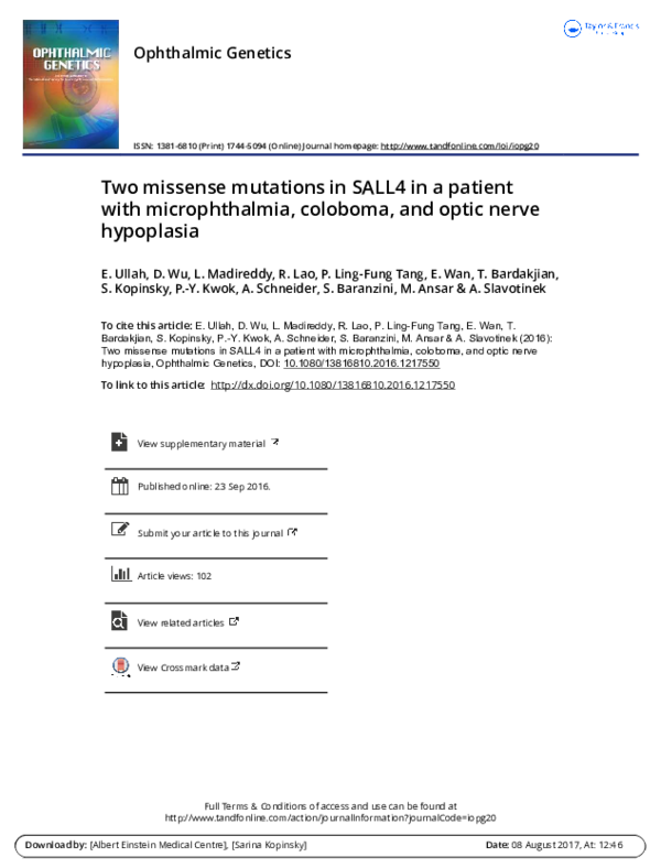 (PDF) Ophthalmic Genetics Two missense mutations in SALL4 in a patient ...