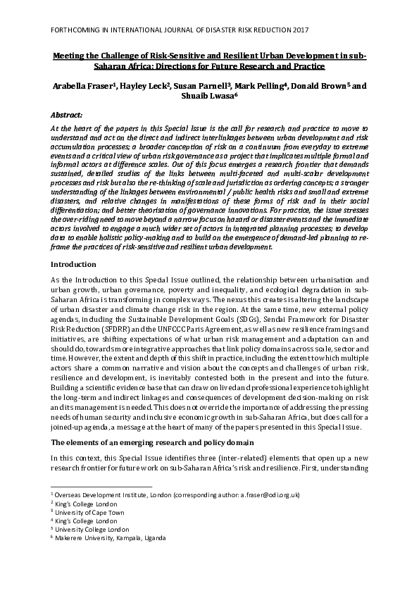 (DOC) Meeting the Challenge of Risk-Sensitive and Resilient Urban ...